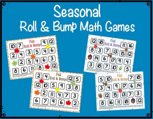 Seasonal Roll & Bump Two & Three Addend Addition Math Games | TPT