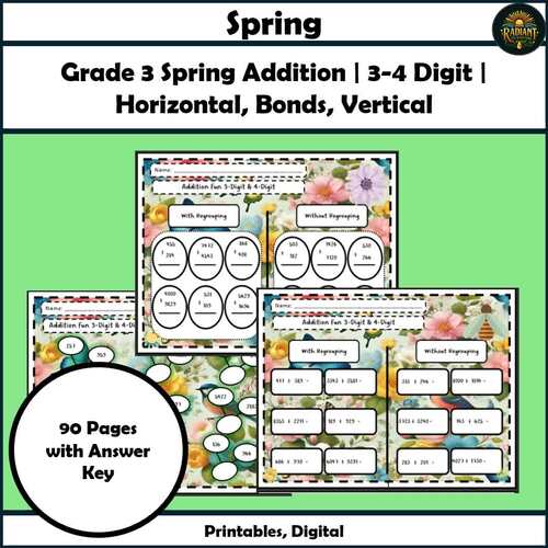 Grade 3 Spring Addition Math 3 4 Digit Regroup No Regroup Number Bond