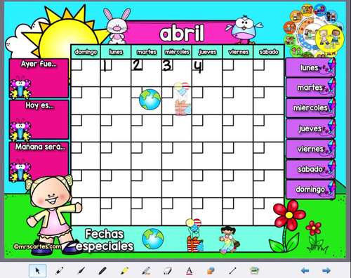 Morning Calendar For MIMIO Board - Abril (Primavera) by mrscortes