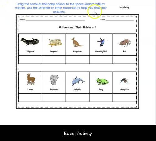 Animal Mothers and Their Babies Matching Activity with Easel Option