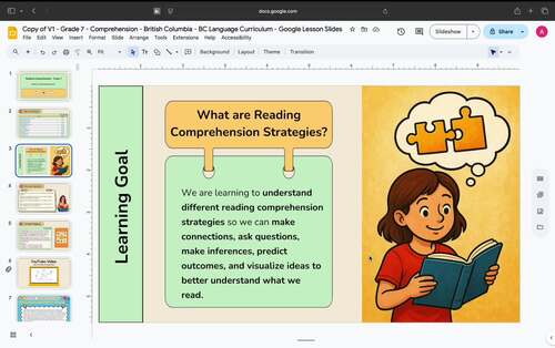 Grade 7 - Reading Comprehension Unit - Google Lesson Slides - BC Language
