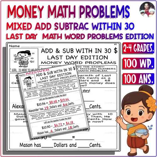 Last Day Math Money Word Problems mixed Add and Sub Within 30 - Smart ...