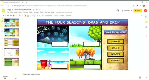 The Four Seasons: Drag & Drop Worksheet: Google Slides, Distance Learning