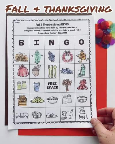 Thanksgiving & Fall BINGO NO PREP Speech Therapy & Language Development