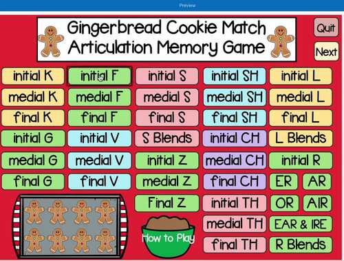 Gingerbread Cookie Match Speech Therapy Christmas Articulation Memory ...