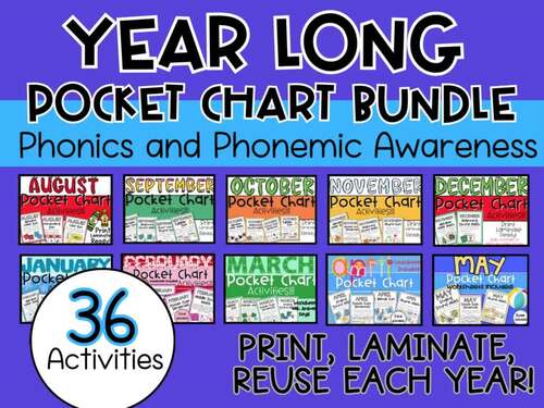 Reading Pocket Chart All Year Long! Builds on Skills Each Month!