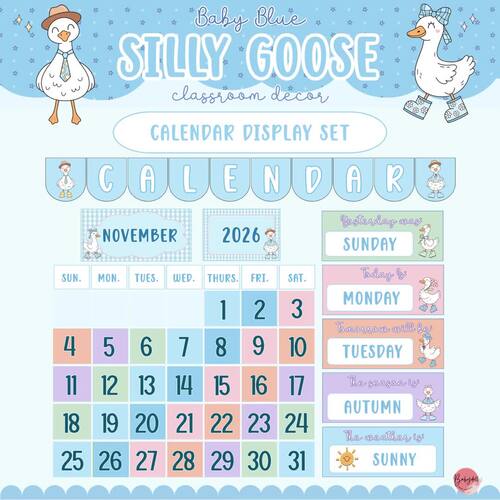 Silly Goose Classroom Calendar: Weather Display | Preppy Coquette Decor