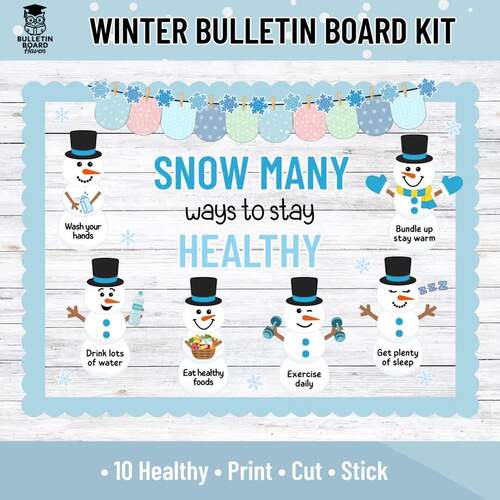 Winter Health Bulletin Board Kit School Nurse Decor Healthy Habits ...