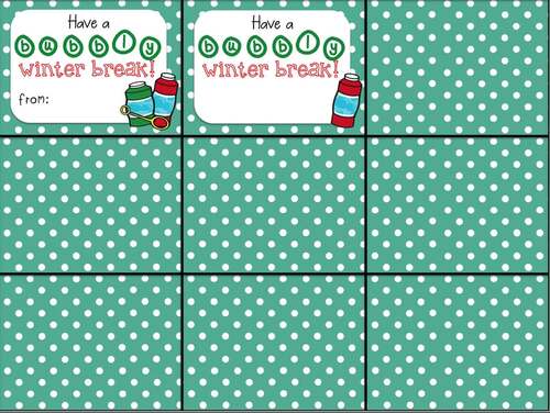 Cute Bubble Gift Tag for Winter (Holiday) Break by Highs and Lows of a ...