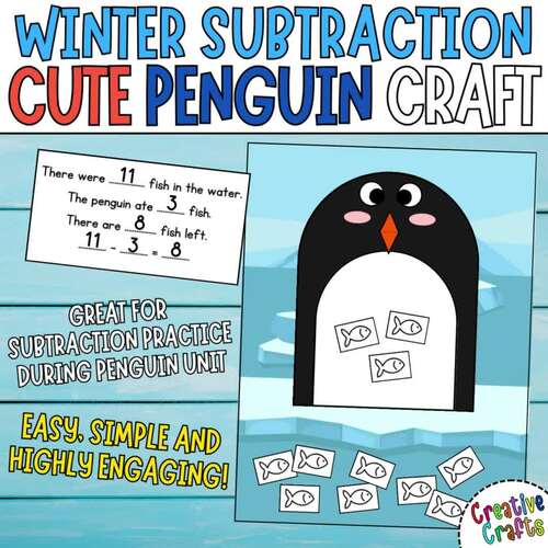 Make & Solve Subtraction Problems for K-1st grade with Winter Penguin ...