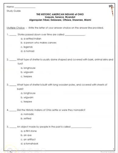 The Historic American Indians of Ohio Study Guide and Test by Summer ...