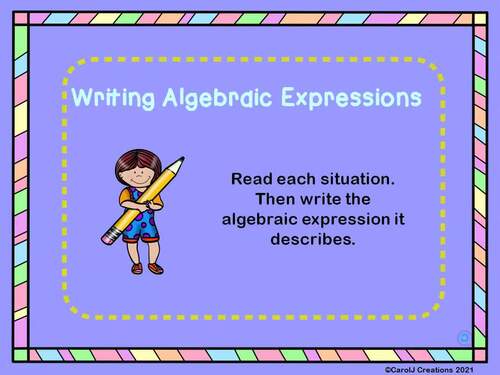 Writing Algebraic Expressions PowerPoint and Worksheets BUNDLE 2