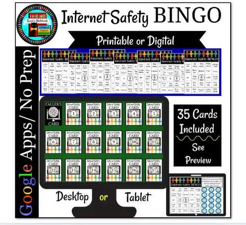 Internet Safety Terms Activity Bingo Game Printable and No Prep Digital