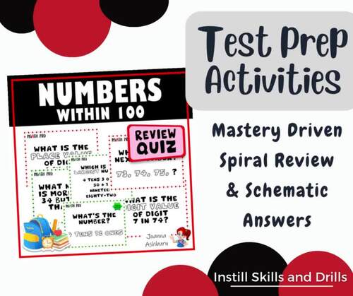 1st Grade Math Numbers to 100 Spiral Review and Reflective Task Cards