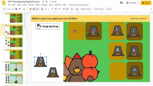 Thanksgiving Digital Phonics Click and Drag Practice in Google Slides