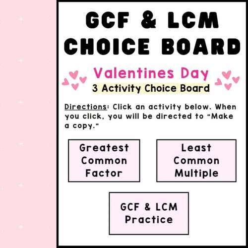 GCF & LCM ️ Valentines Day CHOICE BOARD | Math Mystery Picture Digital ...