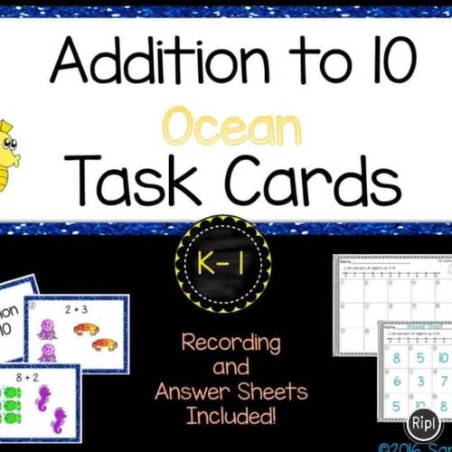 Addition to 10 ~ Ocean Math Center - Task Cards by Little Learning Corner