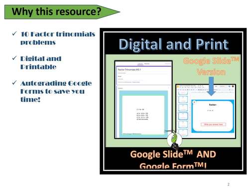 Factoring Trinomials Task Cards 1 for Algebra 1 with Google Forms and ...
