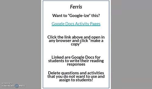 Ferris by Kate DiCamillo Novel Study and Google Activities | TPT