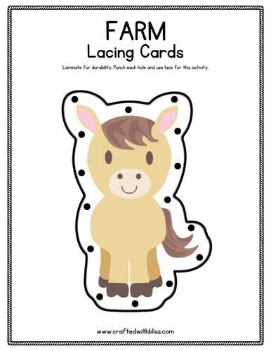 Farm Lacing Cards, Farm Printable, Farm Fine Motor Activity, Farm Fine ...