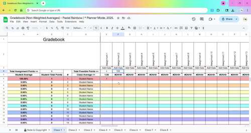 Digital Google Sheets Gradebook, Automatic Grade Calculations, Editable Template