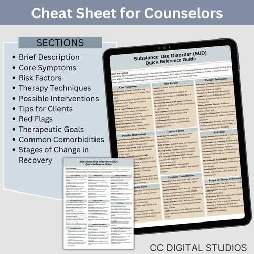 Substance Use Disorder Therapy Cheat Sheet, 2 IN 1 Psychoeducation