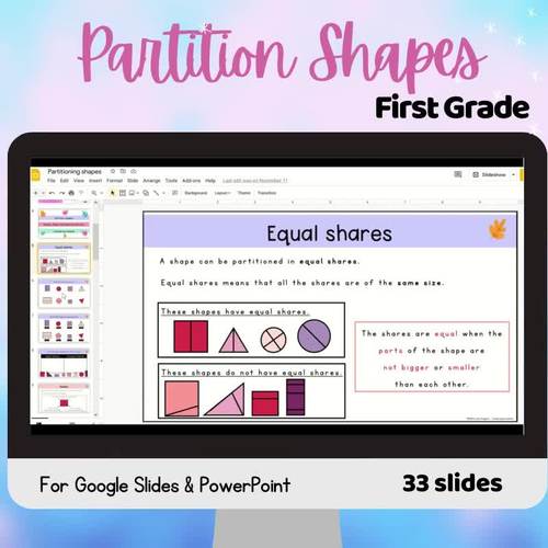 Partitioning shapes first grade fractions halves quarters equal shares ...