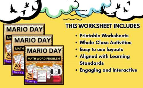 Mario Day Math Word Problem Bundle – 3rd, 4th, 5th, 6th, 7th & 8th Grade