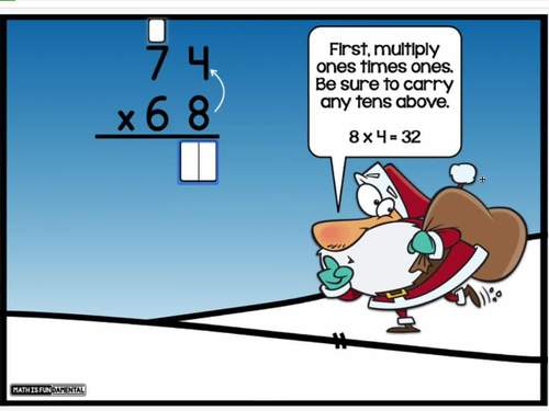 Multiplication of 2 x 2 Digit Numbers | Boom™ Cards | Christmas Themed
