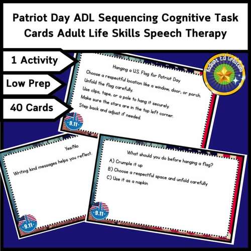 Patriot Day ADL Sequencing Cognitive Task Cards Adult Life Skills ...