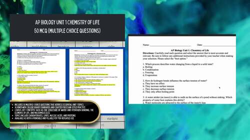 AP Biology Curriculum | Unit 1 Chemistry of Life MCQ Test + Answer Key