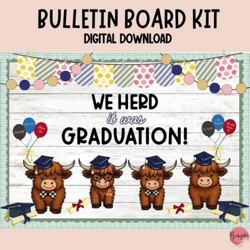 Graduation Bulletin Board Kit End of Year Bulletin Board Highland Cow Theme