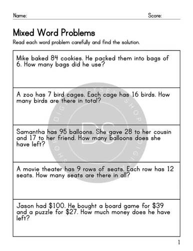 Multi-Step Math Word Problems Set 2: 100 Problems Grade 1-4 | No-Prep Printable
