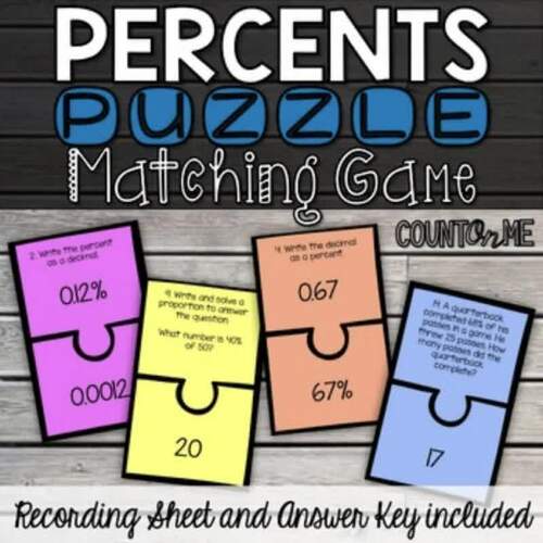 Percents Matching Game by Jillian Fernandez | TPT