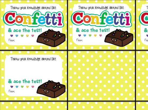 Confetti Brownies Testing Motivation Treat Tag- Throw your knowledge ...