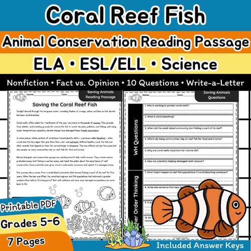 Coral Reef Fish Reading Passage | Animal Conservation for Grades 5-6