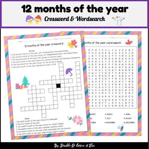 12 months of the year Crossword&Wordsearch Morning Work K-2 march word ...