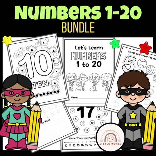 Numbers 1-20 Trace, Count, Write, Find and Color Worksheets | TPT