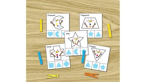 Snowman Shapes Clip Cards, 2D Shapes, Winter Busy Book, Homeschool ...