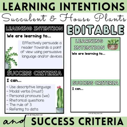 Editable Learning Intention & Success Criteria Posters | Succulent ...