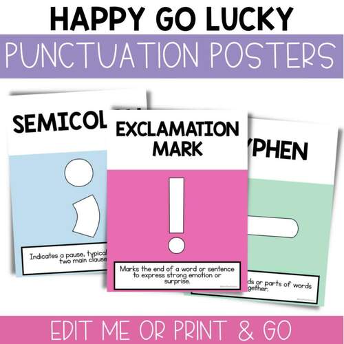 Editable Punctuation Posters / English Posters / Happy Go Lucky | TPT