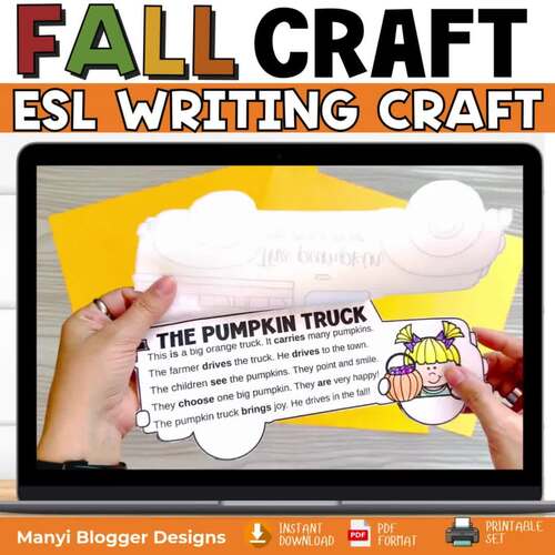 Fall ESL Pumpkin Truck Craft-Reading Present Simple Bulletin Board Flipbook
