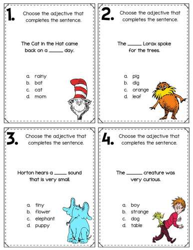 Dr. Seuss Scoot Adjectives Scoot Task Cards | Read Across America ...