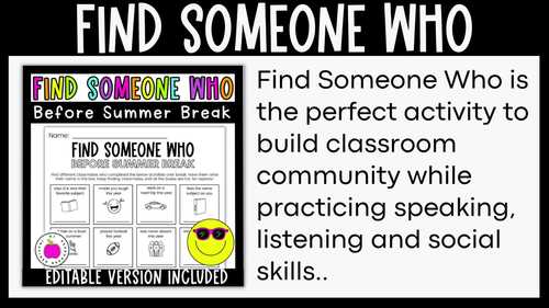 End of School / Before Summer Break - Find Someone Who Team Building ...