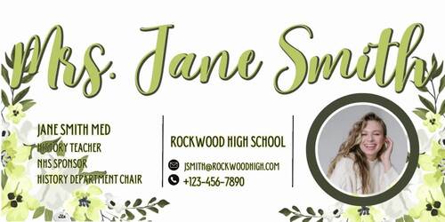 Customizable Canva Green Floral Photo Animated Teacher Email Signature ...