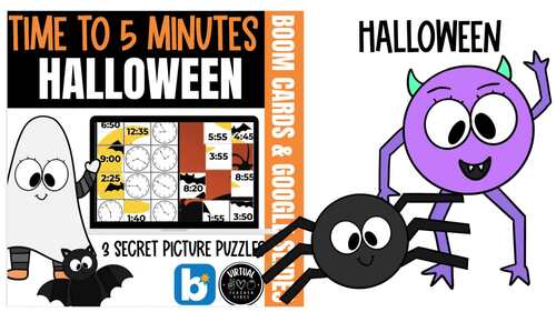 Halloween Time 5 Minute Intervals: Google Slides & BOOM Cards Secret Puzzle