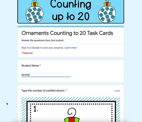 Christmas Ornament Confetti Counting to 20 Task Cards Print and Digital