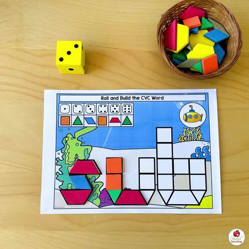 CVC Words Pattern Block Puzzle Mats | Roll and Build | CVC Centers ...