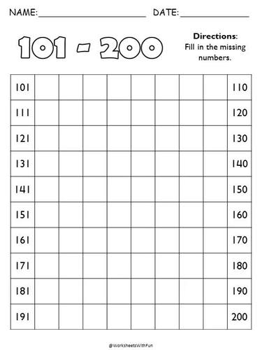 Numbers (101-1000) Worksheets, Fill in the Missing Numbers ...