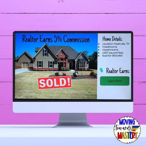 Calculating Commission Percent Problems: Life of a Realtor | TPT